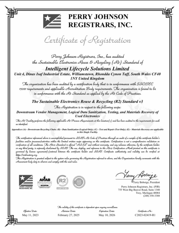 Certifications – Intelligent Lifecycle Solutions